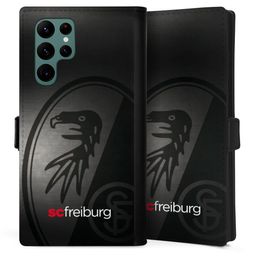 DeinDesign Galaxy S22 Ultra Handy Klapph&uuml;lle Handyh&uuml;lle aus Kunst Leder schwarz Flip Case Official Licensed Product Sc Freiburg Metallic Look Sideflip mit langer