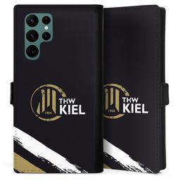 DeinDesign Galaxy S22 Ultra Handy Klapph&uuml;lle Handyh&uuml;lle aus Kunst Leder schwarz Flip Case Logo Handball Thw Kiel Sideflip mit langer Lasche