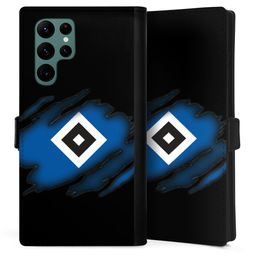 DeinDesign Galaxy S22 Ultra Handy Klapph&uuml;lle Handyh&uuml;lle aus Kunst Leder schwarz Flip Case Official Licensed Product Hsv Hamburger Sv Sideflip mit langer Lasche