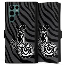 DeinDesign Galaxy S22 Ultra Handy Klapph&uuml;lle Handyh&uuml;lle aus Kunst Leder schwarz Flip Case Zebra Msv Duisburg Muster Sideflip mit langer Lasche