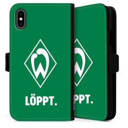 DeinDesign iPhone X Handy Klapph&uuml;lle Handyh&uuml;lle aus Kunst Leder schwarz Flip Case Sv Werder Bremen Statement Official Licensed Product Sideflip mit langer Lasche