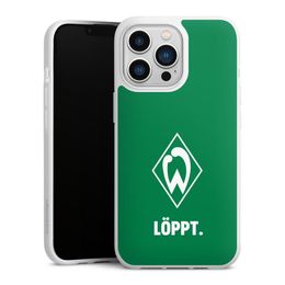 DeinDesign iPhone 13 Pro Handy Silikon H&uuml;lle Case wei&szlig; Handyh&uuml;lle Sv Werder Bremen Statement Official Licensed Product Silikon Case