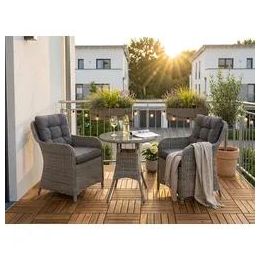 Garten-Essgruppe Konifera "Menorca", grau (hellgrau, grau), Farbe Auflagen: grau, Aluminium, Polyrattan, Sitzm&ouml;bel-Sets, Polyrattan, Aluminium, Tischplatte aus 5mm starkem Sicherheitsglas