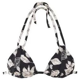Triangel-Bikini-Top s.Oliver "Lady", Damen, Gr. 44, Cup C/D, beige (schwarz, creme), Microfaser, Recycling-Polyamid, gebl&uuml;mt, Bikini-Oberteile, mit floralem Design