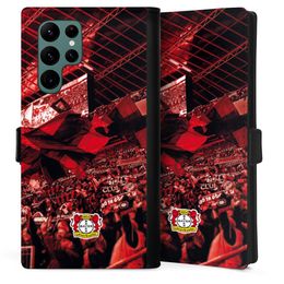 DeinDesign Galaxy S22 Ultra Handy Klapph&uuml;lle Handyh&uuml;lle aus Kunst Leder schwarz Flip Case Merchandise Official Licensed Product Bayer 04 Leverkusen Sideflip mit 