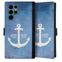 DeinDesign Galaxy S22 Ultra Handy Klapph&uuml;lle Handyh&uuml;lle aus Kunst Leder schwarz Flip Case Anchor Maritim Blue Sideflip mit langer Lasche