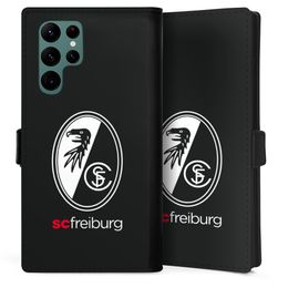 DeinDesign Galaxy S22 Ultra Handy Klapph&uuml;lle Handyh&uuml;lle aus Kunst Leder schwarz Flip Case Sc Freiburg Official Licensed Product Coat Of Arms Sideflip mit langer 