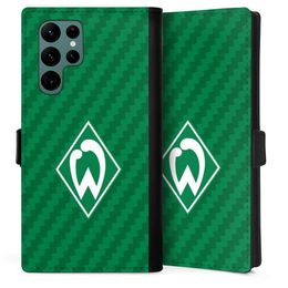 DeinDesign Galaxy S22 Ultra Handy Klapph&uuml;lle Handyh&uuml;lle aus Kunst Leder schwarz Flip Case Carbon Official Licensed Product Sv Werder Bremen Sideflip mit langer 
