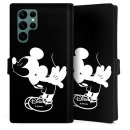DeinDesign Galaxy S22 Ultra Handy Klapph&uuml;lle Handyh&uuml;lle aus Kunst Leder schwarz Flip Case Official Licensed Product Disney Mickey Mouse Sideflip mit langer 