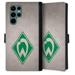 DeinDesign Galaxy S22 Ultra Handy Klapph&uuml;lle Handyh&uuml;lle aus Kunst Leder schwarz Flip Case Concrete Official Licensed Product Sv Werder Bremen Sideflip mit langer