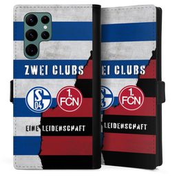 DeinDesign Galaxy S22 Ultra Handy Klapph&uuml;lle Handyh&uuml;lle aus Kunst Leder schwarz Flip Case Friendship 1. Fc N&uuml;rnberg Fc Schalke 04 Sideflip mit langer Lasche