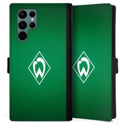 DeinDesign Galaxy S22 Ultra Handy Klapph&uuml;lle Handyh&uuml;lle aus Kunst Leder schwarz Flip Case Merchandise Sv Werder Bremen Logo Sideflip mit langer Lasche