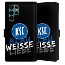 DeinDesign Galaxy S22 Ultra Handy Klapph&uuml;lle Handyh&uuml;lle aus Kunst Leder schwarz Flip Case Ksc Karlsruher Sc Official Licensed Product Sideflip mit langer Lasche