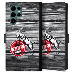 DeinDesign Galaxy S22 Ultra Handy Klapph&uuml;lle Handyh&uuml;lle aus Kunst Leder schwarz Flip Case 1. Fc K&ouml;ln Wooden Look Official Licensed Product Sideflip mit langer 
