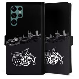 DeinDesign Galaxy S22 Ultra Handy Klapph&uuml;lle Handyh&uuml;lle aus Kunst Leder schwarz Flip Case Skyline Official Licensed Product 1. Fc K&ouml;ln Sideflip mit langer Lasche
