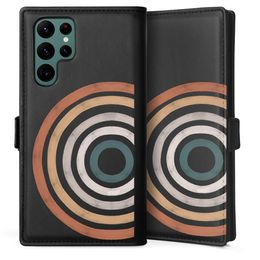 DeinDesign Galaxy S22 Ultra Handy Klapph&uuml;lle Handyh&uuml;lle aus Kunst Leder schwarz Flip Case Circle Rainbow Water Colour Sideflip mit langer Lasche