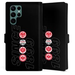 DeinDesign Galaxy S22 Ultra Handy Klapph&uuml;lle Handyh&uuml;lle aus Kunst Leder schwarz Flip Case Eagle Logo Eintracht Frankfurt Sideflip mit langer Lasche