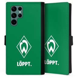 DeinDesign Galaxy S22 Ultra Handy Klapph&uuml;lle Handyh&uuml;lle aus Kunst Leder schwarz Flip Case Sv Werder Bremen Statement Official Licensed Product Sideflip mit 