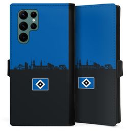 DeinDesign Galaxy S22 Ultra Handy Klapph&uuml;lle Handyh&uuml;lle aus Kunst Leder schwarz Flip Case Hsv Skyline Hamburg Sideflip mit langer Lasche
