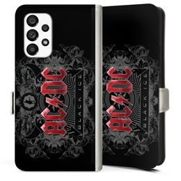 DeinDesign Galaxy A53 5G Handy Klapph&uuml;lle Handyh&uuml;lle aus Kunst Leder wei&szlig; Flip Case Black Ice Merchandise Acdc Sideflip mit Lasche