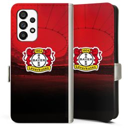 DeinDesign Galaxy A53 5G Handy Klapph&uuml;lle Handyh&uuml;lle aus Kunst Leder wei&szlig; Flip Case Bayer 04 Leverkusen Official Licensed Product Stadium Sideflip mit Lasche