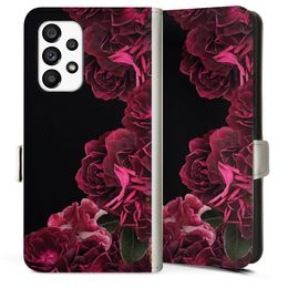 DeinDesign Galaxy A53 5G Handy Klapph&uuml;lle Handyh&uuml;lle aus Kunst Leder wei&szlig; Flip Case Rose Vintage Pink Sideflip mit Lasche