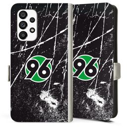 DeinDesign Galaxy A53 5G Handy Klapph&uuml;lle Handyh&uuml;lle aus Kunst Leder wei&szlig; Flip Case H96 Hannover 96 Coat Of Arms Sideflip mit Lasche