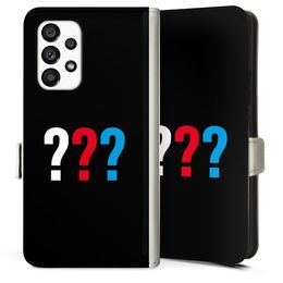 DeinDesign Galaxy A53 5G Handy Klapph&uuml;lle Handyh&uuml;lle aus Kunst Leder wei&szlig; Flip Case Official Licensed Product Logo Die Drei ??? Sideflip mit Lasche