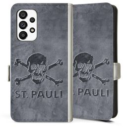 DeinDesign Galaxy A53 5G Handy Klapph&uuml;lle Handyh&uuml;lle aus Kunst Leder wei&szlig; Flip Case Concrete Logo Fc St. Pauli Sideflip mit Lasche
