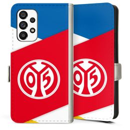 DeinDesign Galaxy A53 5G Handy Klapph&uuml;lle Handyh&uuml;lle aus Kunst Leder wei&szlig; Flip Case Soccer Official Licensed Product 1. Fsv Mainz 05 E.V. Sideflip mit Lasche