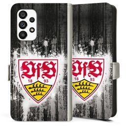 DeinDesign Galaxy A53 5G Handy Klapph&uuml;lle Handyh&uuml;lle aus Kunst Leder wei&szlig; Flip Case Vfb Stuttgart Bundesliga Official Licensed Product Sideflip mit Lasche