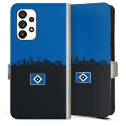 DeinDesign Galaxy A53 5G Handy Klapph&uuml;lle Handyh&uuml;lle aus Kunst Leder wei&szlig; Flip Case Skyline Hamburg Hsv Sideflip mit Lasche