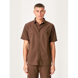 Langarmhemd TEESHOPPEN "TEESHOPPEN Shirt Linen Blend", Herren, Gr. L, Normalgr&ouml;&szlig;en, coffee, Obermaterial: 70% Baumwolle, 30% Leinen, Hemden