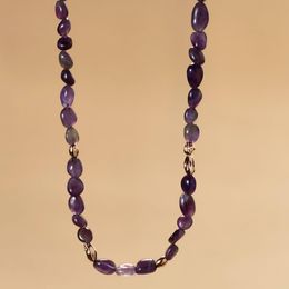 Holzkern Halsketten Damen Ros&eacute; und Amethyst
