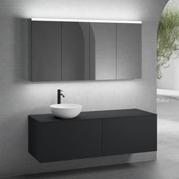 neoro n50 M&ouml;belanlage B: 160 cm mit 2 Ausz&uuml;gen, Waschtisch &Oslash; 40 cm wei&szlig; matt, mit Spiegelschrank,, BN0064WM+2#BN0432BM+BN0405BM+2#BN0473MI,