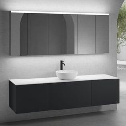 neoro n50 M&ouml;belanlage B: 200 cm mit 3 Ausz&uuml;gen, Waschtisch &Oslash; 45 cm wei&szlig; matt, mit Spiegelschrank,, BN0106WM+BN0432BM+2#BN0431BM+BN0406WH+2#BN0474MI,
