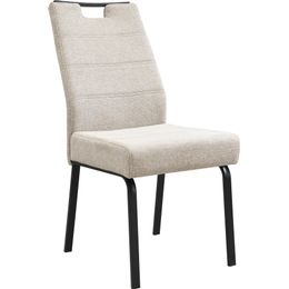 4-Fu&szlig;stuhl Hela "ELVAS", beige, schwarz, beige, B:48cm H:97cm T:68cm, Metall, Polyester, Stoff, St&uuml;hle, XL-Sitzbreite, mit Federkorb, 140kg belastbar