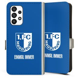 DeinDesign Galaxy A53 5G Handy Klapph&uuml;lle Handyh&uuml;lle aus Kunst Leder wei&szlig; Flip Case Coat Of Arms 1. Fc Magdeburg Official Licensed Product Sideflip mit Lasche