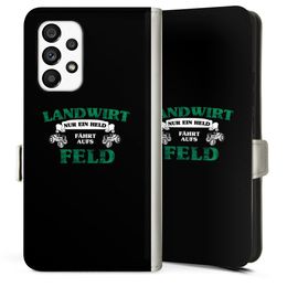 DeinDesign Galaxy A53 5G Handy Klapph&uuml;lle Handyh&uuml;lle aus Kunst Leder wei&szlig; Flip Case Tractor Farmer Wisdom Sideflip mit Lasche
