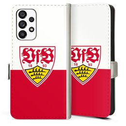 DeinDesign Galaxy A53 5G Handy Klapph&uuml;lle Handyh&uuml;lle aus Kunst Leder wei&szlig; Flip Case Vfb Stuttgart Official Licensed Product Logo Sideflip mit Lasche