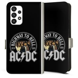 DeinDesign Galaxy A53 5G Handy Klapph&uuml;lle Handyh&uuml;lle aus Kunst Leder wei&szlig; Flip Case Acdc Official Licensed Product Rock Sideflip mit Lasche