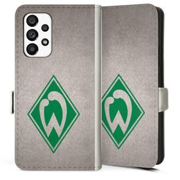 DeinDesign Galaxy A53 5G Handy Klapph&uuml;lle Handyh&uuml;lle aus Kunst Leder wei&szlig; Flip Case Official Licensed Product Sv Werder Bremen Concrete Sideflip mit Lasche