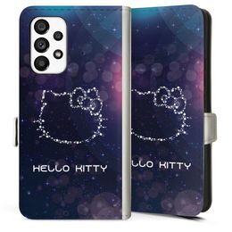 DeinDesign Galaxy A53 5G Handy Klapph&uuml;lle Handyh&uuml;lle aus Kunst Leder wei&szlig; Flip Case Hello Kitty Weltall Merchandise Sideflip mit Lasche