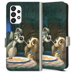 DeinDesign Galaxy A53 5G Handy Klapph&uuml;lle Handyh&uuml;lle aus Kunst Leder wei&szlig; Flip Case Official Licensed Product Lady And The Tramp Disney Sideflip mit Lasche