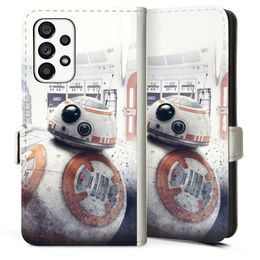 DeinDesign Galaxy A53 5G Handy Klapph&uuml;lle Handyh&uuml;lle aus Kunst Leder wei&szlig; Flip Case Star Wars Robot Merchandise Sideflip mit Lasche