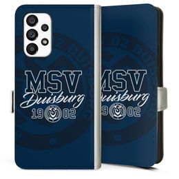 DeinDesign Galaxy A53 5G Handy Klapph&uuml;lle Handyh&uuml;lle aus Kunst Leder wei&szlig; Flip Case Msv Duisburg Merchandise Soccer Sideflip mit Lasche