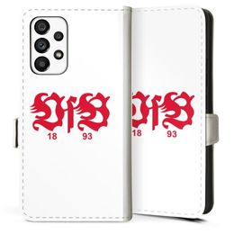 DeinDesign Galaxy A53 5G Handy Klapph&uuml;lle Handyh&uuml;lle aus Kunst Leder wei&szlig; Flip Case Official Licensed Product Vfb Stuttgart Lettering Sideflip mit Lasche