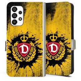DeinDesign Galaxy A53 5G Handy Klapph&uuml;lle Handyh&uuml;lle aus Kunst Leder wei&szlig; Flip Case Sg Dynamo Dresden Soccer Official Licensed Product Sideflip mit Lasche