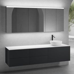 neoro n50 M&ouml;belanlage B: 200 cm mit 5 Ausz&uuml;gen, Waschtisch &Oslash; 45 cm wei&szlig; matt, mit Spiegelschrank,, BN0106WM+BN0432BM+2#BN0421BM+BN0406WH+2#BN0474MI,