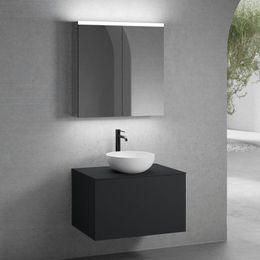 neoro n50 Unterschrank B: 80 cm mit 1 Auszug, Waschtisch &Oslash; 45 cm wei&szlig; matt, mit Spiegelschrank,, BN0106WM+BN0432BM+BN0402BM+BN0473MI,